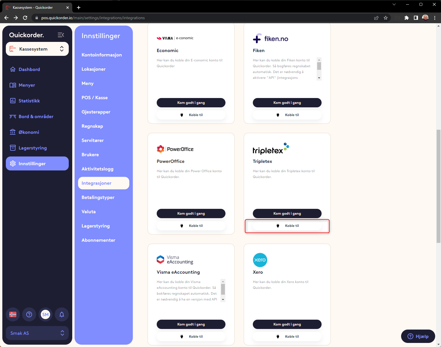 Tripletex - How to integrate with Quickorder